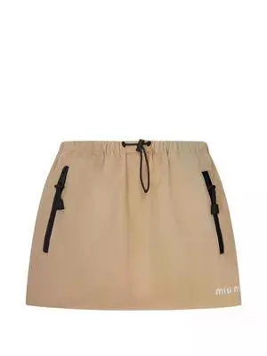 Miu Miu Drawstring Cotton-gabardine Miniskirt - Neutrals