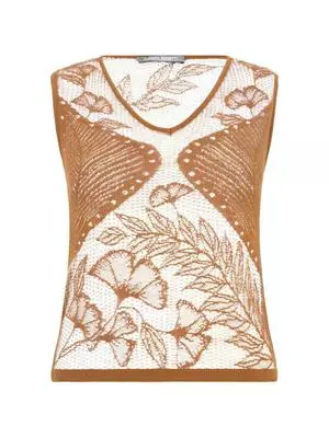 Alberta Ferretti Floral-lace V-neck Top - Neutrals