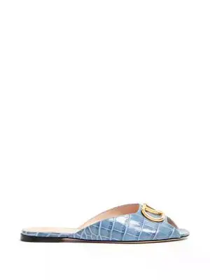Valentino Garavani Vlogo Signature Slide Sandals In Printed Calfskin - Blue