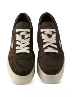 Prada Downtown Bold Re-nylon And Suede Sneakers - Brown