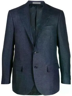 Corneliani Single-breasted Linen/flax Blend Blazer - Blue