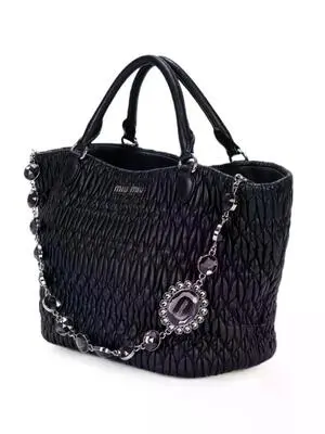 Miu Miu Matelassé Crystal-embellished Tote Bag - Black
