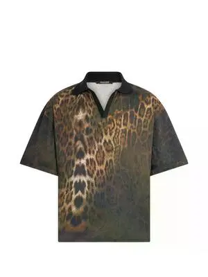 Roberto Cavalli Jaguar-print Short-sleeve Polo Shirt - Brown
