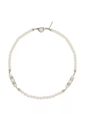 Alessandra Rich Embellished Pearl Necklace - Silver