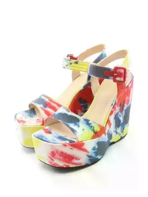 Loewe Tie-dye Canvas Wedge Sandals - Red