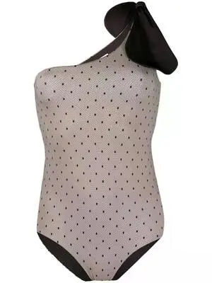 Red Valentino Point D'esprit-print Swimsuit - Neutrals