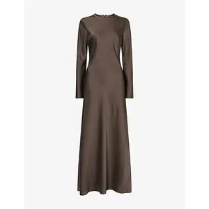 ROTATE BY BIRGER CHRISTENSEN Long-sleeve Satin Maxi Dress - Black Olive