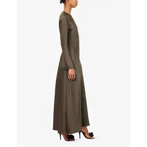 ROTATE BY BIRGER CHRISTENSEN Long-sleeve Satin Maxi Dress - Black Olive