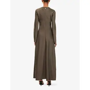 ROTATE BY BIRGER CHRISTENSEN Long-sleeve Satin Maxi Dress - Black Olive