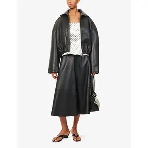 ROTATE BY BIRGER CHRISTENSEN Pleated Bonded Leather Jacket