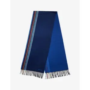 Paul Smith Striped Logo Cashmere Scarf - Blue
