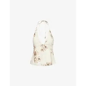 SIR. Freja Floral-pattern Linen Halterneck Top - Rosetta