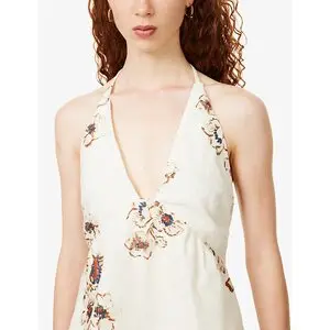 SIR. Freja Floral-pattern Linen Halterneck Top
