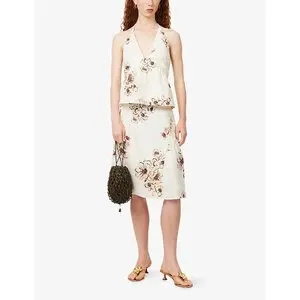 SIR. Freja Floral-pattern Linen Midi Skirt