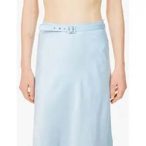 Anna October Kama Belted Satin Midi Skirt