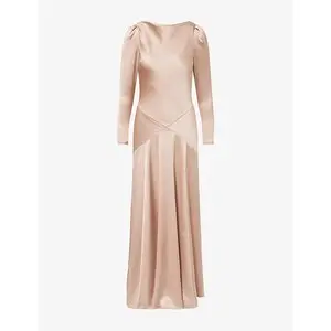 NEEDLE & THREAD Evangeline Cowl-neck Satin Gown - Biscuit