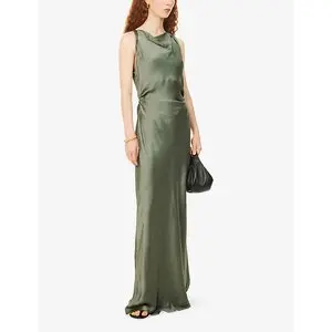 Vince Twisted Ruched Satin Maxi Dress