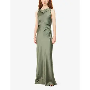 Vince Twisted Ruched Satin Maxi Dress