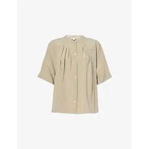 Vince Aline Gathered A-line Woven Shirt - Moss