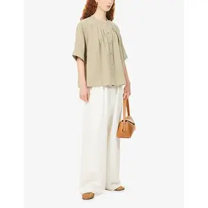 Vince Aline Gathered A-line Woven Shirt - Moss