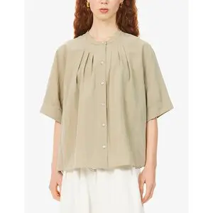 Vince Aline Gathered A-line Woven Shirt - Moss