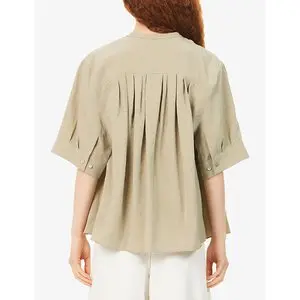 Vince Aline Gathered A-line Woven Shirt - Moss