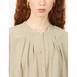 Vince Aline Gathered A-line Woven Shirt - Moss