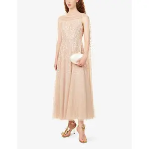 NEEDLE & THREAD Moonlight Sequin Cape Sleeve Ankle Gown