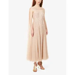 NEEDLE & THREAD Moonlight Sequin Cape Sleeve Ankle Gown