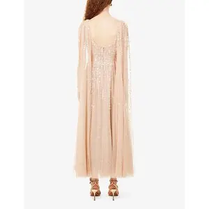 NEEDLE & THREAD Moonlight Sequin Cape Sleeve Ankle Gown