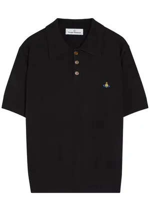 VIVIENNE WESTWOOD Logo-embroidered Wool And Cashmere-blend Polo Shirt - Black