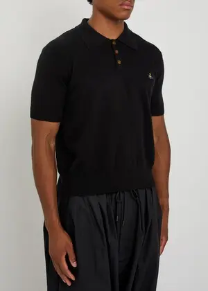 VIVIENNE WESTWOOD Logo-embroidered Wool And Cashmere-blend Polo Shirt - Black
