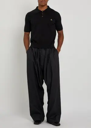 VIVIENNE WESTWOOD Logo-embroidered Wool And Cashmere-blend Polo Shirt - Black
