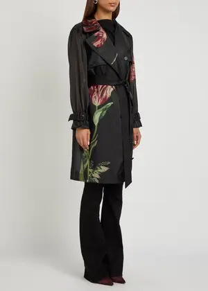 Alice + Olivia Silvia Floral-print Organza Trench Coat