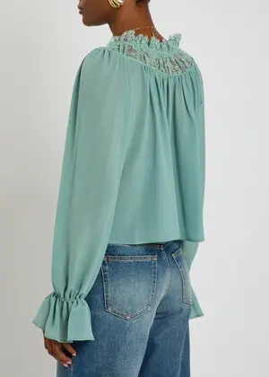 Chloé Ruffled Lace-trim Silk Blouse