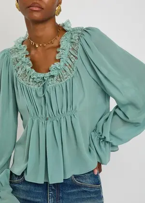 Chloé Ruffled Lace-trim Silk Blouse