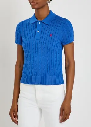 Polo Ralph Lauren Logo-embroidered Cable-knit Cotton Polo Top