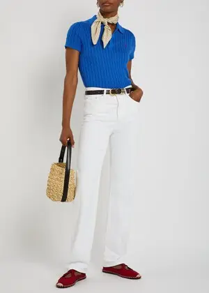Polo Ralph Lauren Logo-embroidered Cable-knit Cotton Polo Top