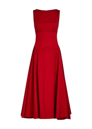 Staud Gwen Stretch-cotton Poplin Midi Dress - Red
