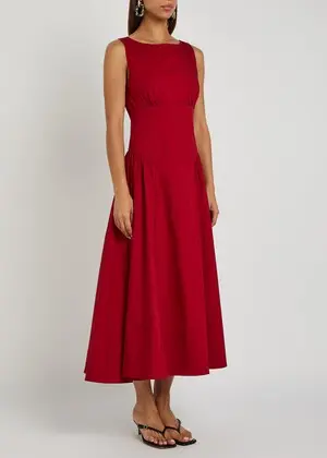 Staud Gwen Stretch-cotton Poplin Midi Dress - Red