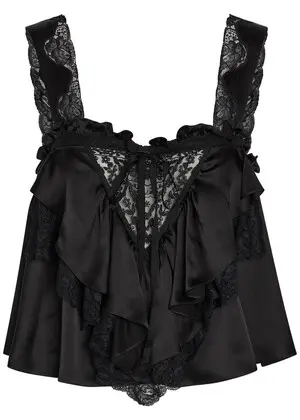 Chloé Lace-embellished Ruffled Silk Blouse - Black