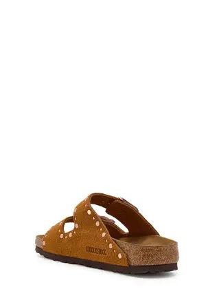 BIRKENSTOCK Arizona Studded Suede Sliders - Tan