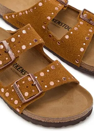 BIRKENSTOCK Arizona Studded Suede Sliders - Tan