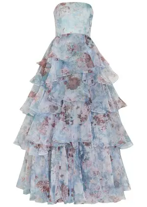 Aje Gabriella Floral-print Strapless Linen-blend Gown - Multicoloured