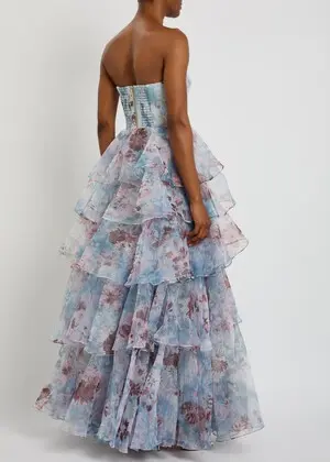 Aje Gabriella Floral-print Strapless Gown
