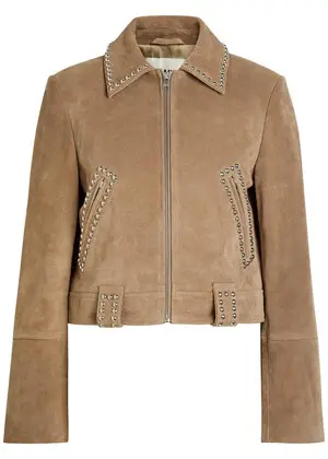 Staud Hugo Stud-embellished Suede Jacket - Beige