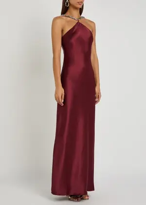 Staud Cadence Embellished Satin Maxi Dress - Red