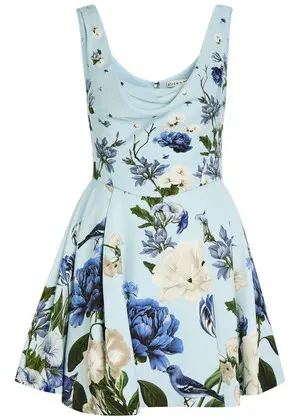Alice + Olivia Estrella Floral-print Crepe Mini Dress - Blue