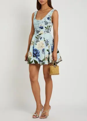 Alice + Olivia Estrella Floral Print Cowl Neck Mini Dress - Blue