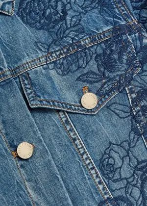 Alice + Olivia Chloe Embroidered Cut-out Denim Jacket